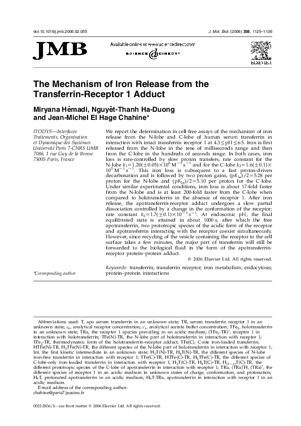 (PDF) The Mechanism of Iron Release from the Transferrin-Receptor 1 Adduct