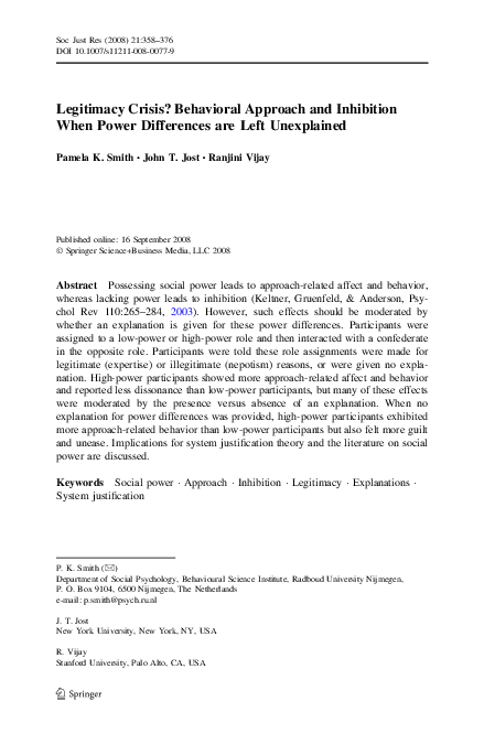 (PDF) Legitimacy Crisis? Behavioral Approach and Inhibition When Power ...