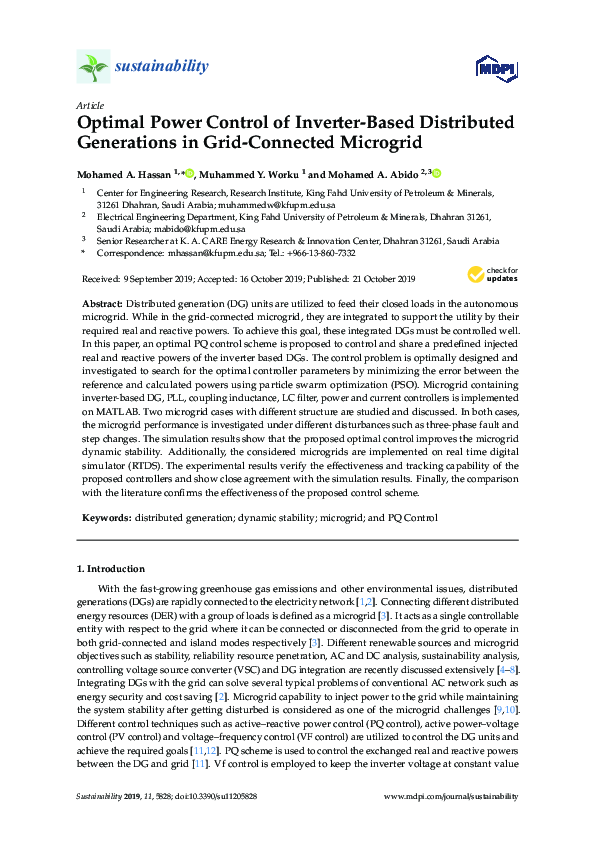 (PDF) Optimal Power Control of Inverter-Based Distributed Generations in Grid-Connected ...
