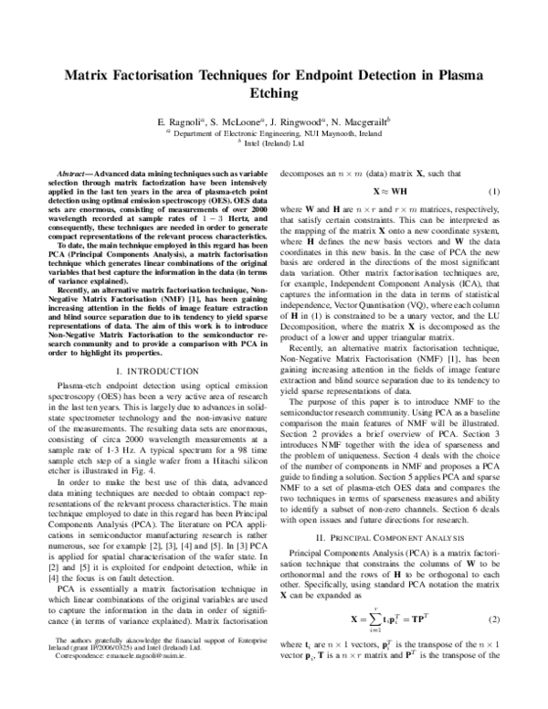 (PDF) Matrix Factorisation Techniques for Endpoint Detection in Plasma ...