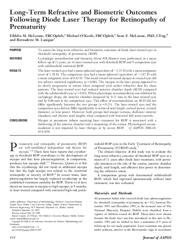 (PDF) Long-Term Refractive and Biometric Outcomes Following Diode Laser ...