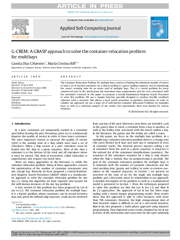 (PDF) G-CREM: A GRASP approach to solve the container relocation problem for multibays