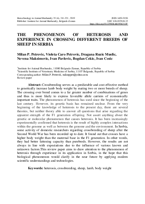 (PDF) The phenomenon of heterosis and experience in crossing different ...