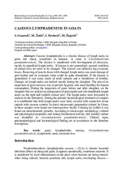 (PDF) Caseous Lymphadenitis in Goats