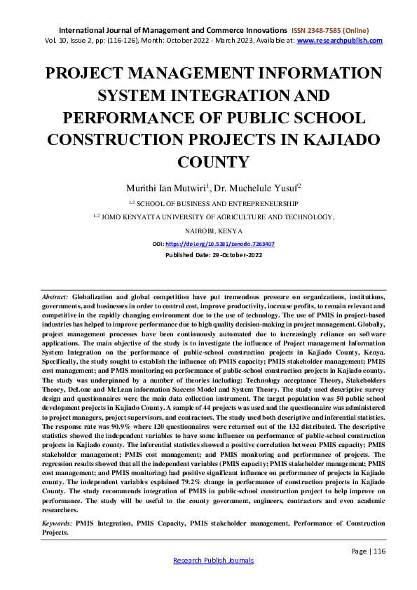 (PDF) Project Management Information System Integration and Performance ...