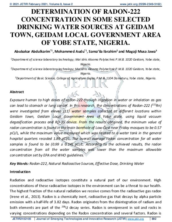 (PDF) Determination of RADON-222 Concentration in Some Selected ...