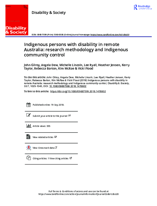(PDF) Indigenous persons with disability in remote Australia: research ...