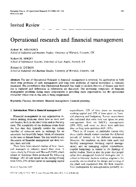 (PDF) Operational research and financial management