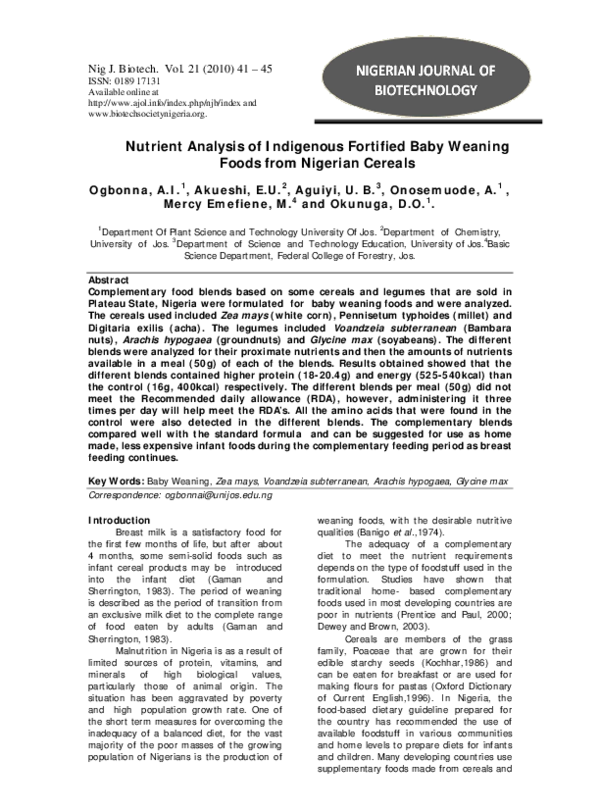 (PDF) Nutrient Analysis of Indigenous Fortified Baby Weaning Foods from ...
