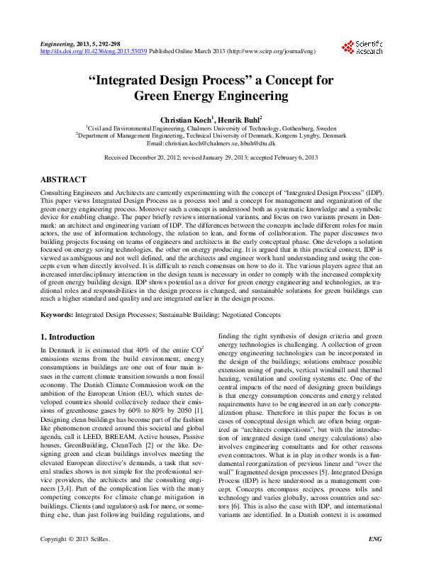 (PDF) Integrated Design Process" a Concept for Green Energy Engineering