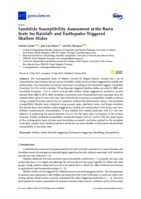 (PDF) Landslide Susceptibility Assessment at the Basin Scale for Rainfall- and Earthquake ...