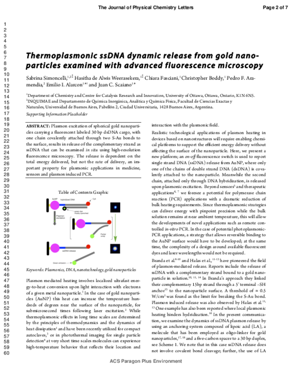 (PDF) Thermoplasmonic ssDNA Dynamic Release from Gold Nanoparticles ...