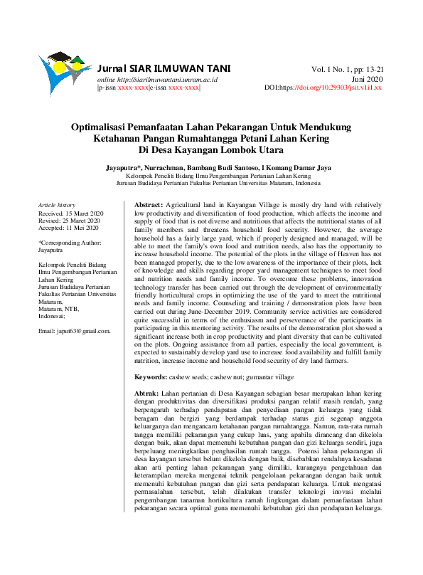 (PDF) Optimalisasi Pemanfaatan Lahan Pekarangan Untuk Mendukung Ketahanan Pangan Rumahtangga ...