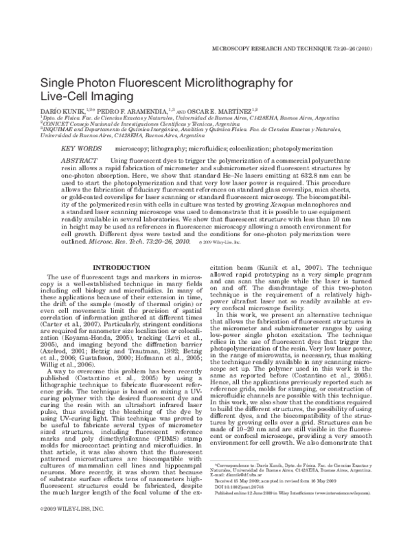 (PDF) Single photon fluorescent microlithography for live-cell imaging