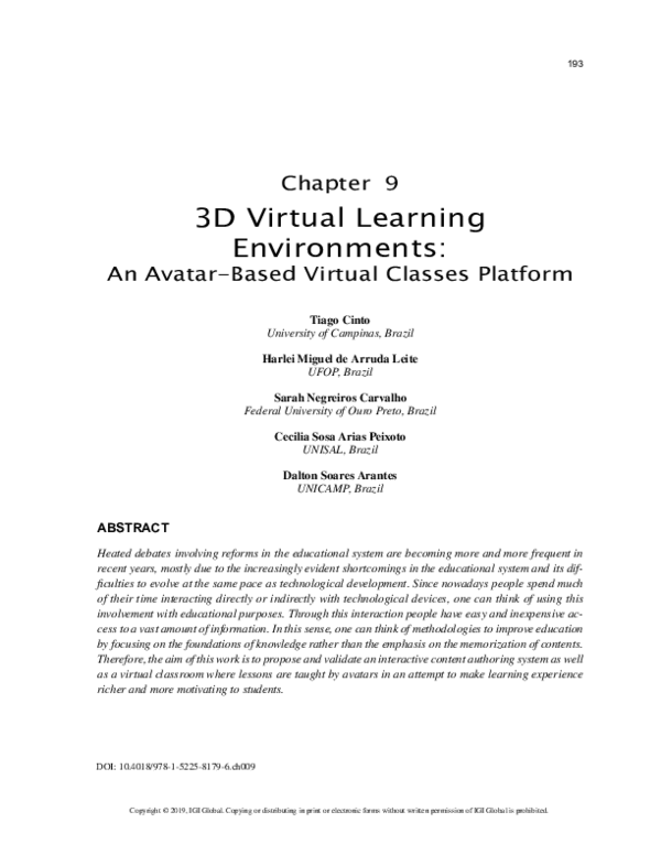 (PDF) 3D Virtual Learning Environments