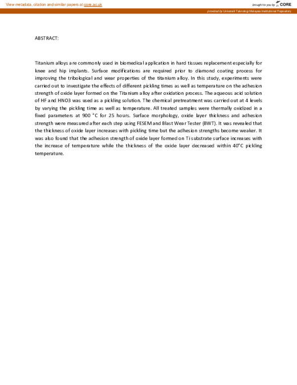 (PDF) Effect of Pickling Process on Adhesion Strength of Ti Oxide Layer ...