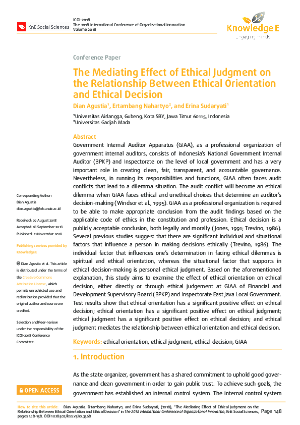 (PDF) The Mediating Effect of Ethical Judgment on the Relationship ...