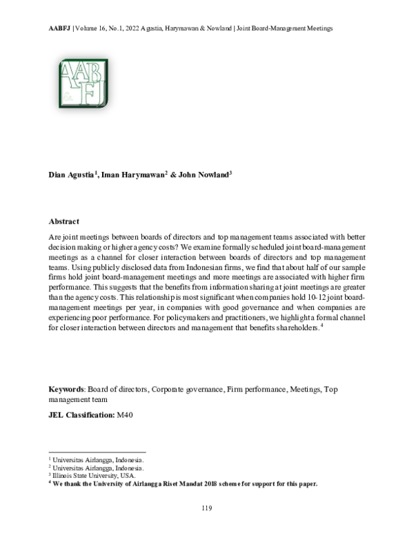 (PDF) Joint Board-Management Meetings and Firm Performance