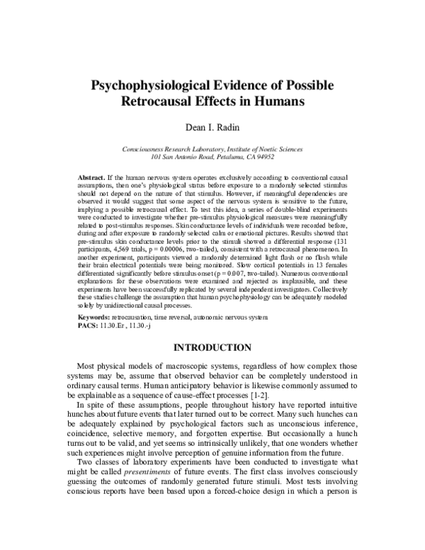 (PDF) Psychophysiological Evidence of Possible Retrocausal Effects in ... (PDF) Psychophysiological Evidence of Possible Retrocausal Effects in ...