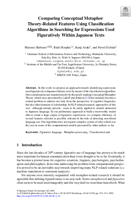 (PDF) Comparing Conceptual Metaphor Theory-Related Features Using Classification Algorithms in ...