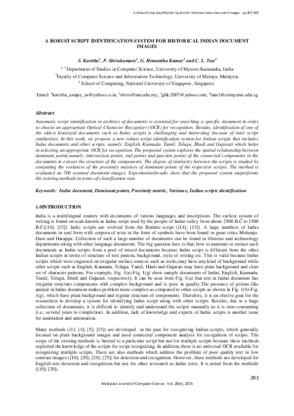 (PDF) A Robust Script Identification System for Historical Indian Document Images