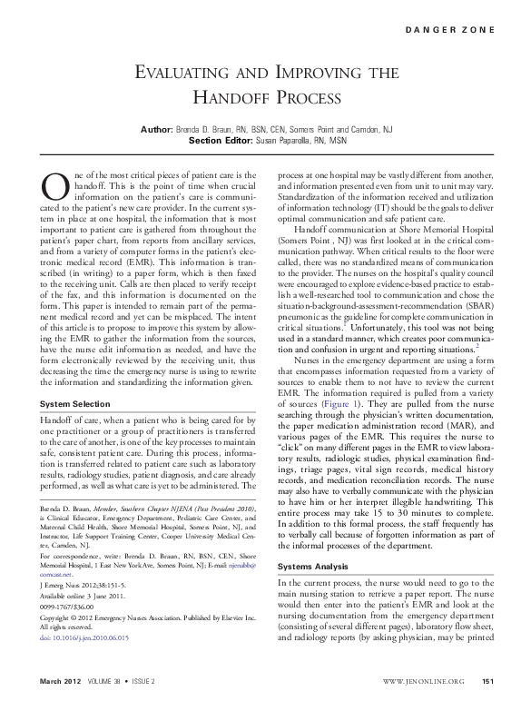 (PDF) Evaluating and Improving the Handoff Process