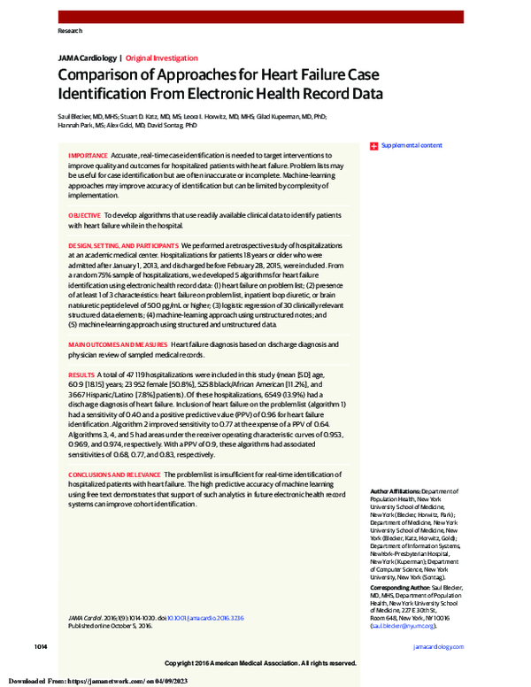 (PDF) Comparison of Approaches for Heart Failure Case Identification ...