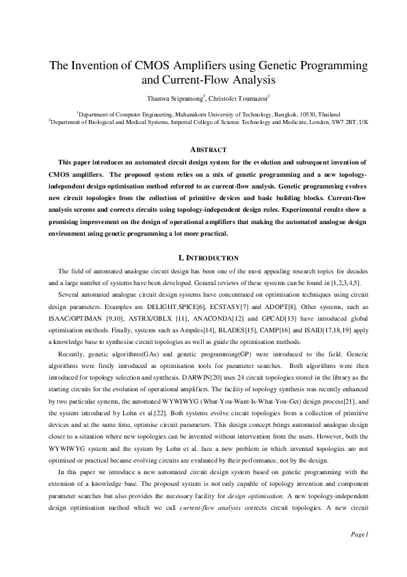 (PDF) The invention of CMOS amplifiers using genetic programming and current-flow analysis