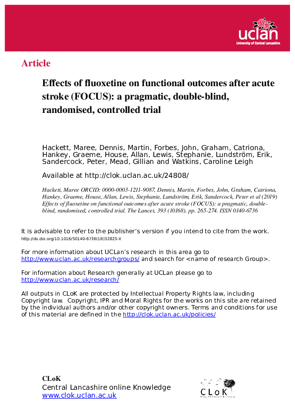(PDF) Effects of fluoxetine on functional outcomes after acute stroke ...