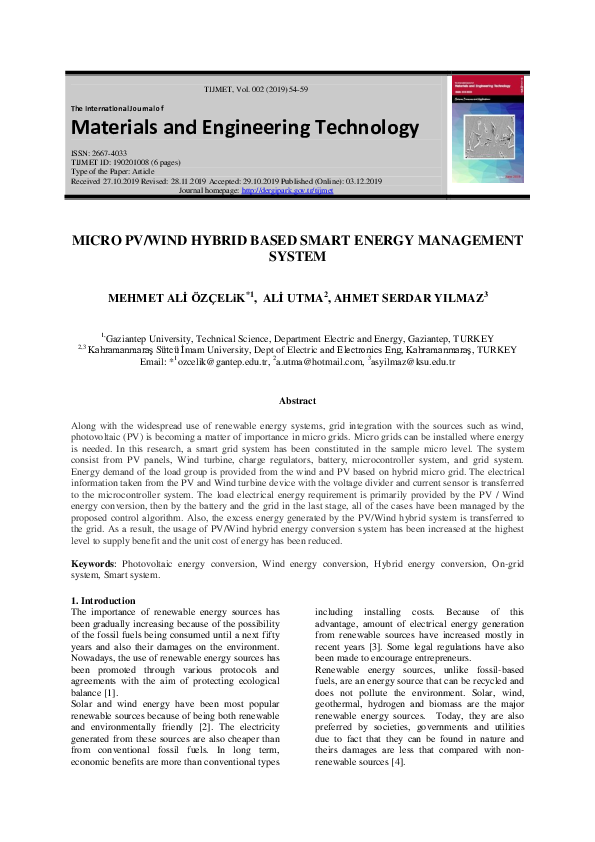 (PDF) Micro PV/Wind Hybrid Based Smart Energy Management System