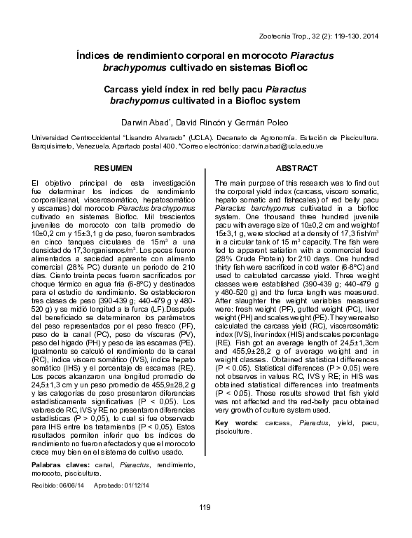 (PDF) Carcass yield índex in red belly pacu Piaractus brachypomus ...