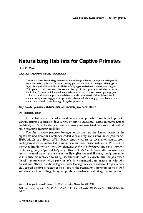 (PDF) Naturalizing habitats for captive primates