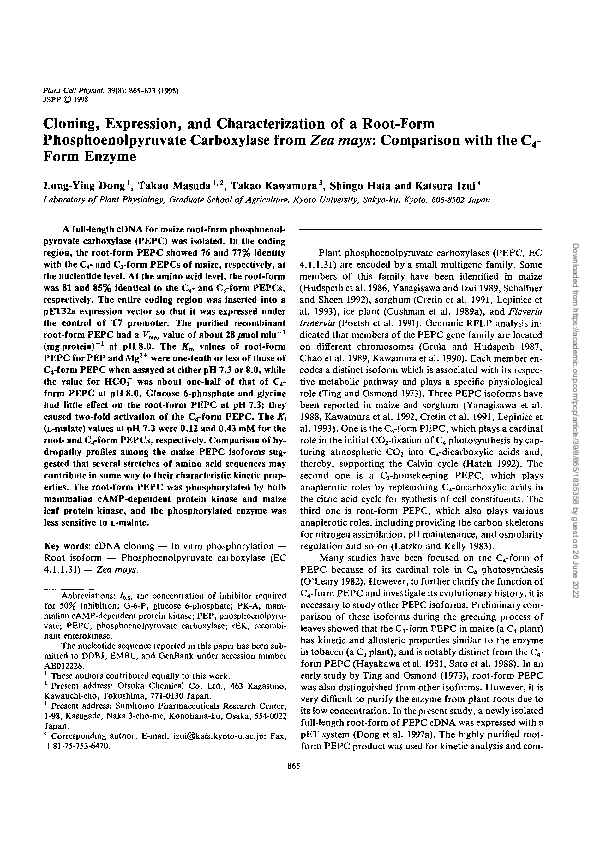 (PDF) Cloning, Expression, and Characterization of a Root-Form ...