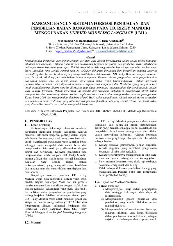 (PDF) Rancang Bangun Sistem Informasi Penjualan Dan Pembelian Bahan Bangunan Pada Ud. Rizky ...