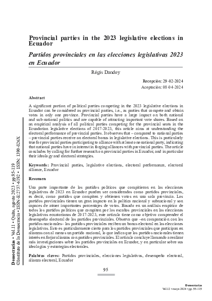 (PDF) Provincial parties in the 2023 legislative elections in Ecuador