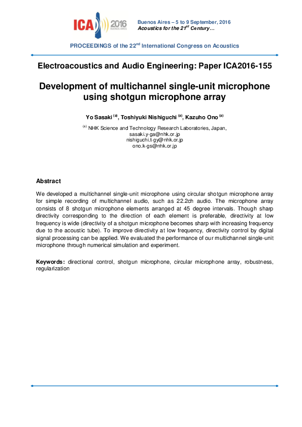(PDF) Development of multichannel single-unit microphone using shotgun microphone array