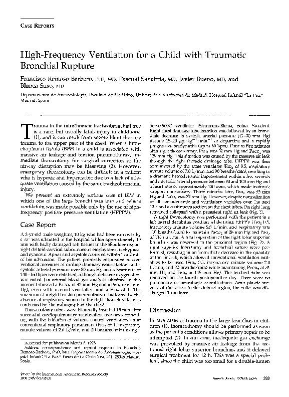 (PDF) High-Frequency Ventilation for a Child with Traumatic Bronchial ...