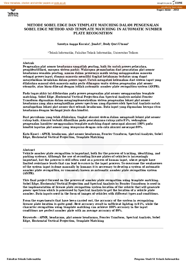 (PDF) Metode Sobel Edge dan Template Matching Dalam Pengenalan Sobel Edge Method and Template ...