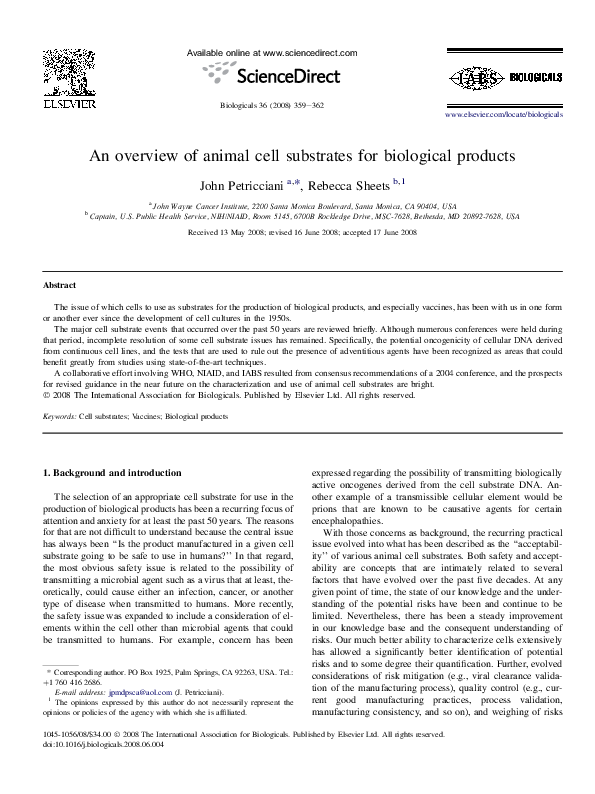 (PDF) An overview of animal cell substrates for biological products
