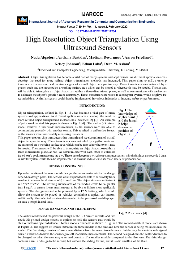 (PDF) High Resolution Object Triangulation Using Ultrasound Sensors