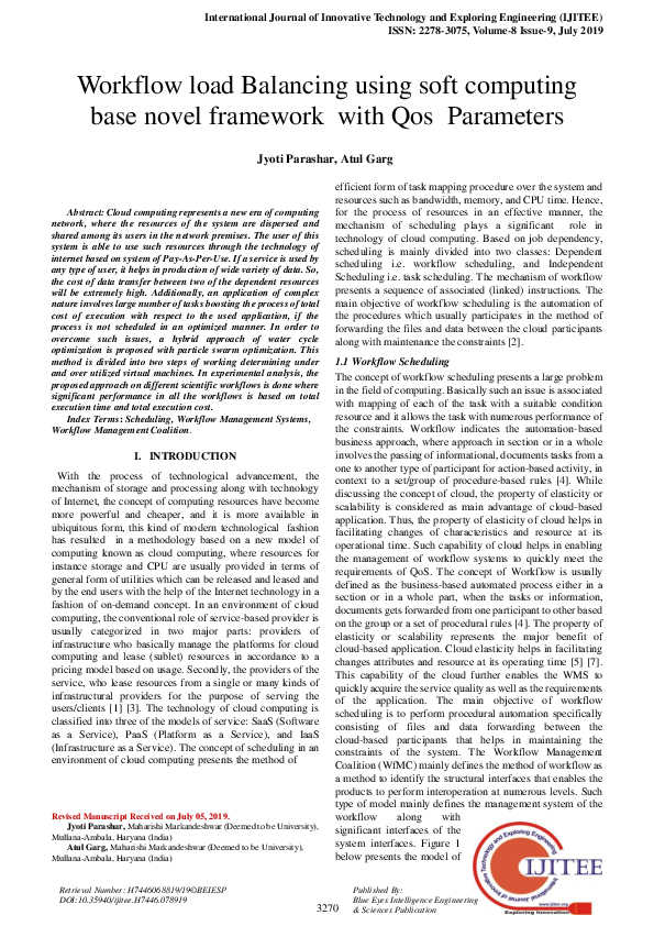 Pdf Workflow Load Balancing Using Soft Computing Base Novel Framework With Qos Parameters 