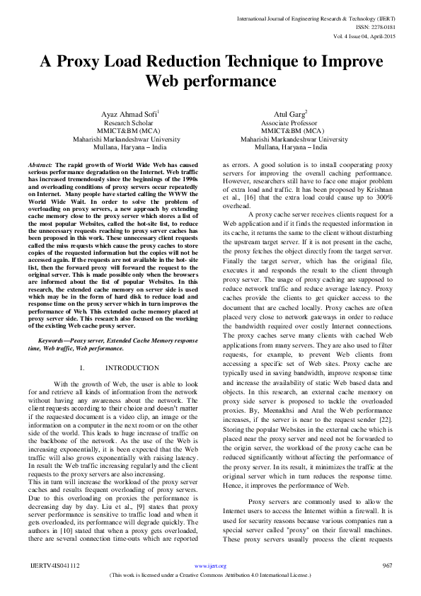 (PDF) A Proxy Load Reduction Technique to Improve Web performance