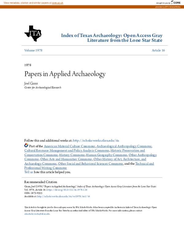 (PDF) Papers in Applied Archaeology