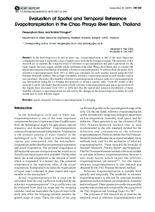 (PDF) Evaluation of spatial and temporal reference evapotranspiration in the Chao Phraya River ...