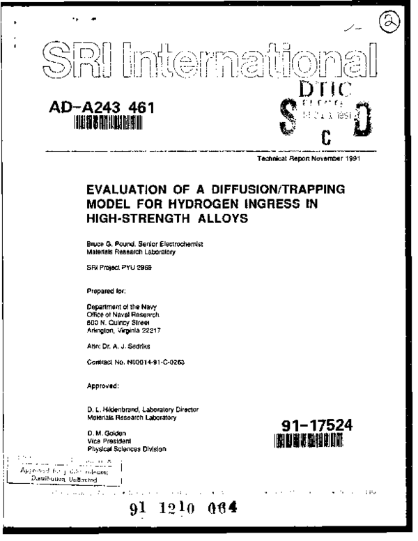 (PDF) The Application of a Diffusion/Trapping Model for Hydrogen Ingress in High-Strength Alloys