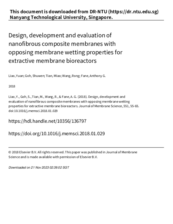 (PDF) Design, development and evaluation of nanofibrous composite membranes with opposing ...