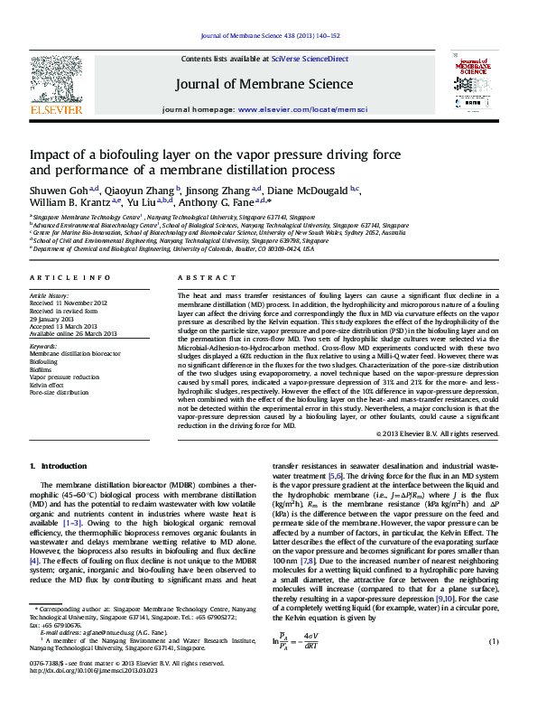 (PDF) Impact of a biofouling layer on the vapor pressure driving force ...
