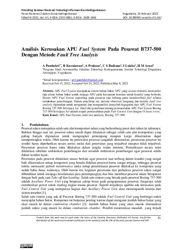 (PDF) Analisis Kerusakan APU Fuel System Pada Pesawat B737-500 Dengan Metode Fault Tree Analysis