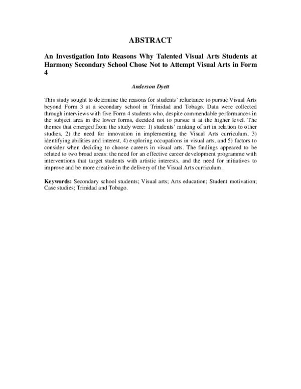 (PDF) An investigation into reasons why talented visual arts students ...