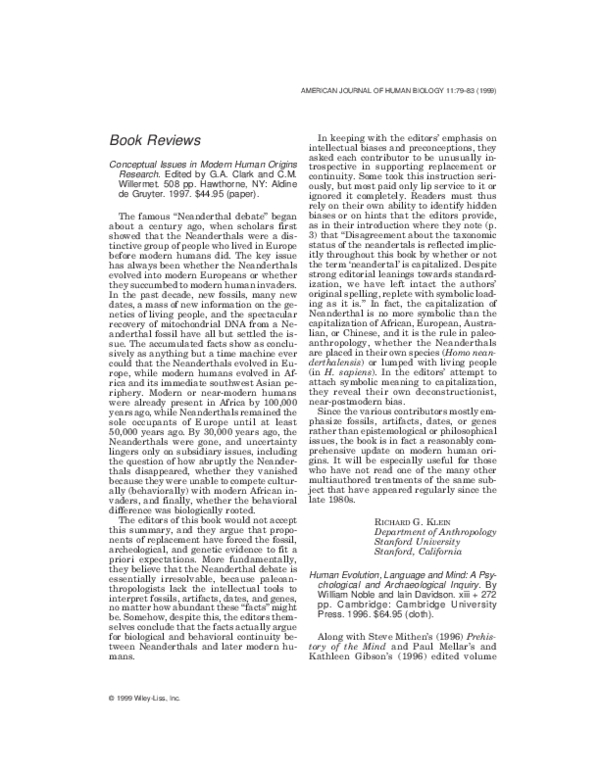 (PDF) Human Evolution, Language and Mind: A Psychological and ...